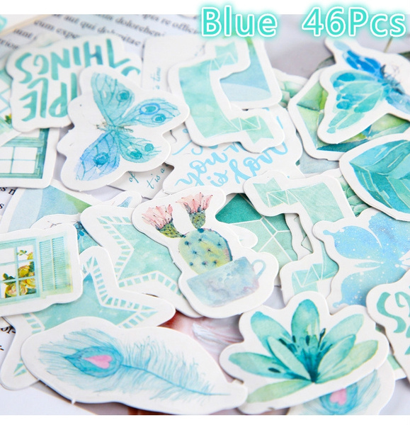 46Pcs Blue Cute Cartoon Sticker for Girls Waterproof Vinyl Graffiti ...