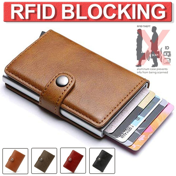 Anti-scan Leather Aluminum Case Slim RFID Blocking Wallet Cash Credit ...