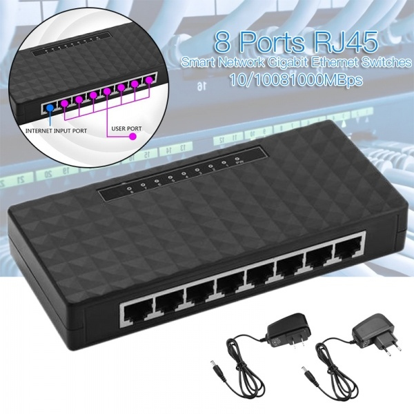 8 Ports 1000Mbps RJ45 Smart Gigabit Ethernet Network Switches Black New ...