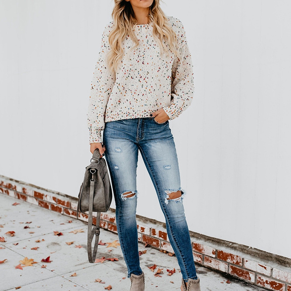 Autumn Colorful Knitted Sweaters Women Cute Kawaii Colored Dot ...