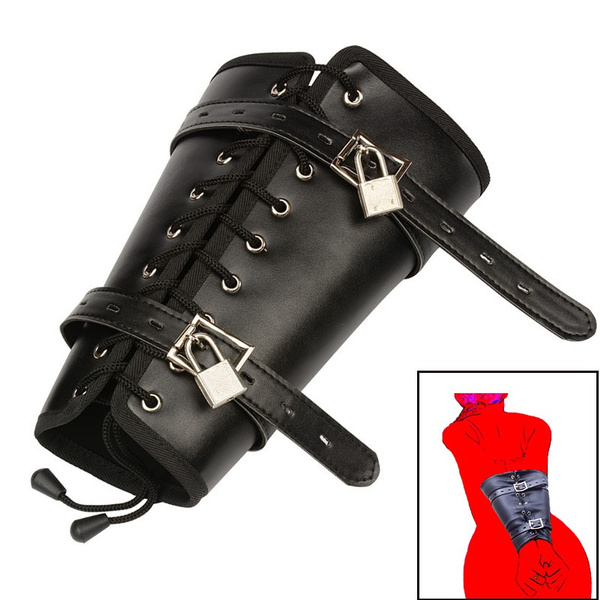 PU Leather Arm Binder Restraints Sleeve BDSM Bondage Handcuffs Adult ...