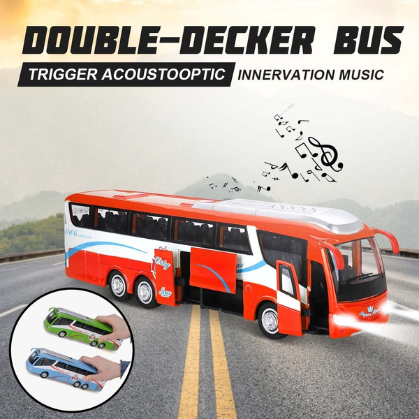 Double Decker Bus Metal Toy Vehicle Cars Model for Children Music Pull ...