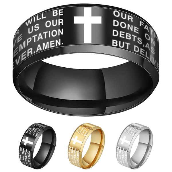 Stainless Steel Jesus Bible Rings Titanium Steel Lord's Prayer Cross ...