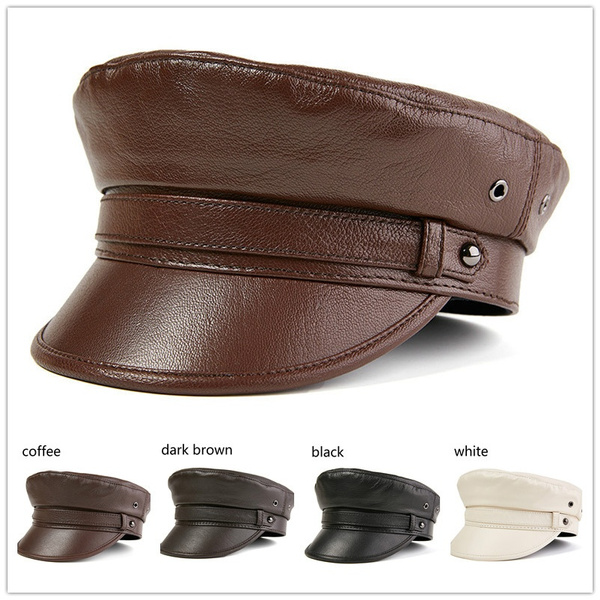 Men Sheepskin Leather Military Cap Hat Mariner Breton Fiddler Sailor ...
