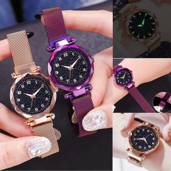 Fashion Women Watch Luxury Starry Sky Magnet Buckle Watches Rose Gold ...