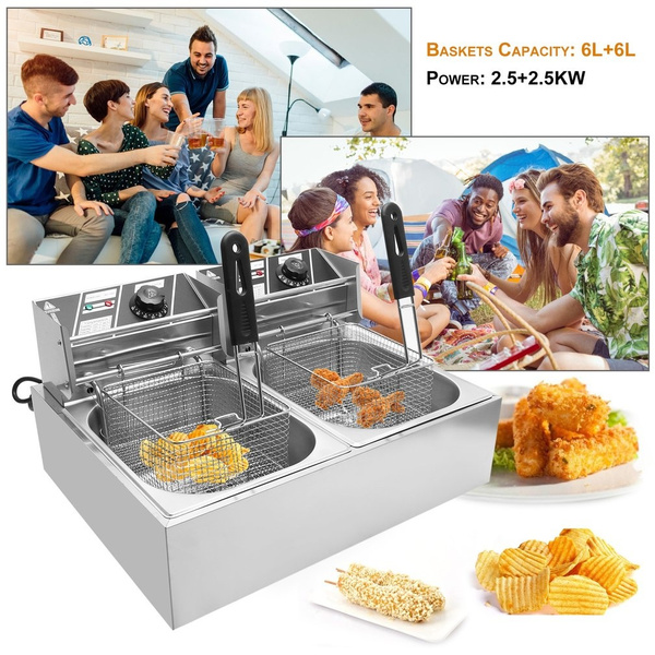 ?Electric Stainless Steel Double Pots Deep Fryer Twin-tanks With Lids ...
