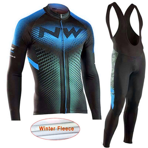 Long Sleeve Winter Thermal Fleece Cycling Jersey Set Warm Racing Bike ...