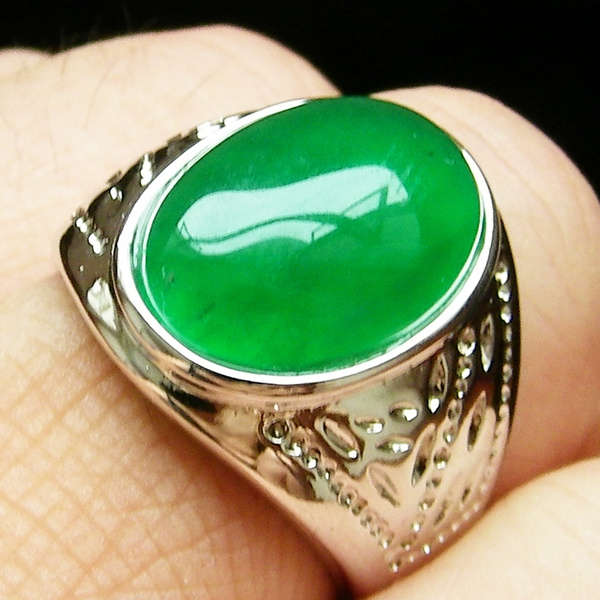 Gold-inlaid Jade Men's Big Ring Punk Grandmother Green Jade Emerald ...