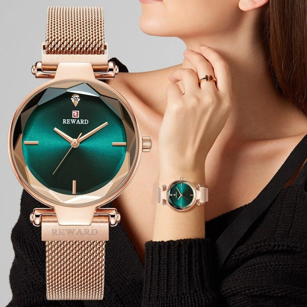 Womens Watches Fashion Luxury Rose Gold Quartz Wristwatch Elegant Dress ...