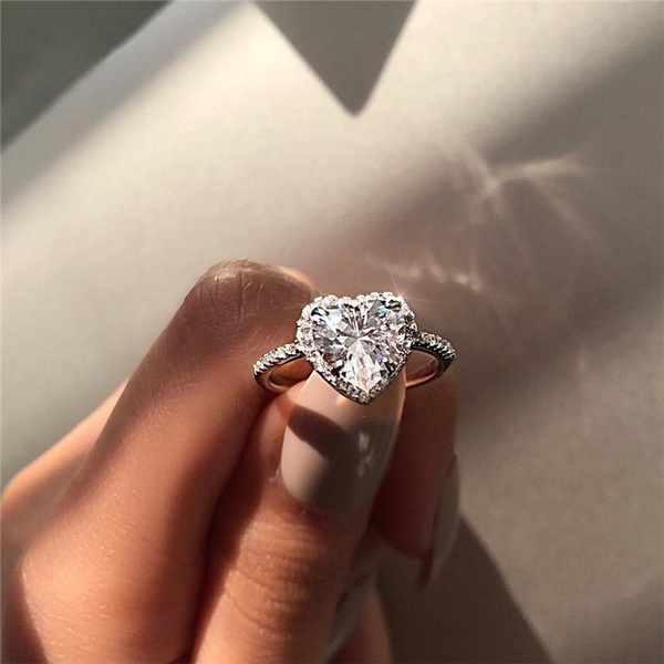 Promise Ring 925 Silver 2.25ct Heart Zircon Natural Gemstone Couple ...