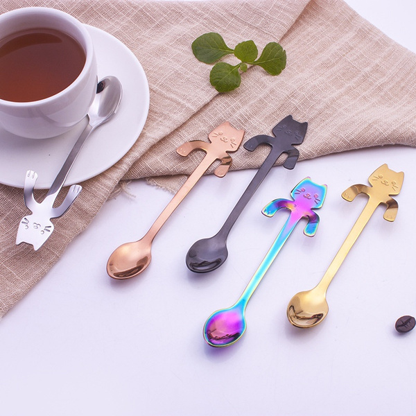 5 Colors Cute Little Cats Long Spoon Tableware Kitchen Gadgets Creative ...