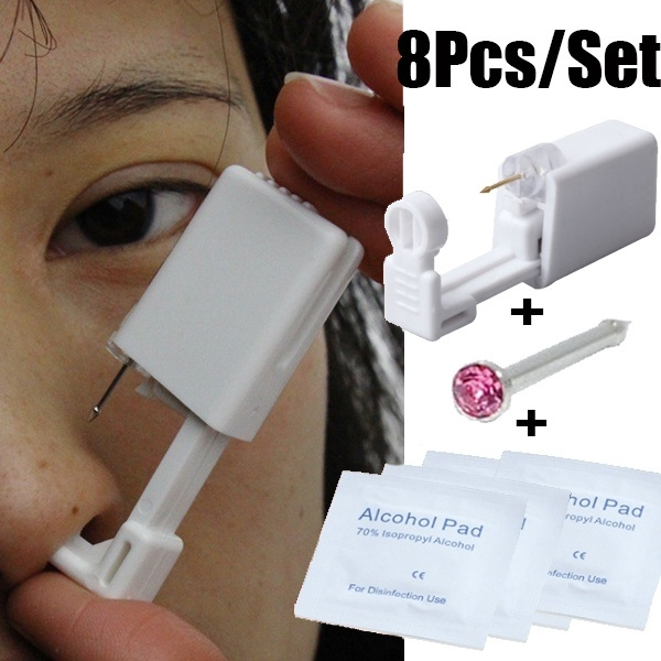 8Pcs/Total Piercer +1Ear Ring +6PcsAlcohol Pad New Safety Disposable ...