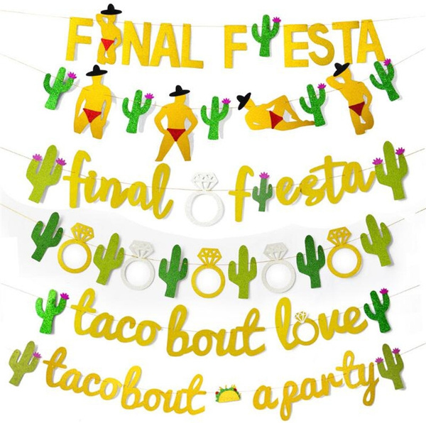 Novelty Gold Letter Green Cactus Taco Bar Paper Final Fiesta Banners ...