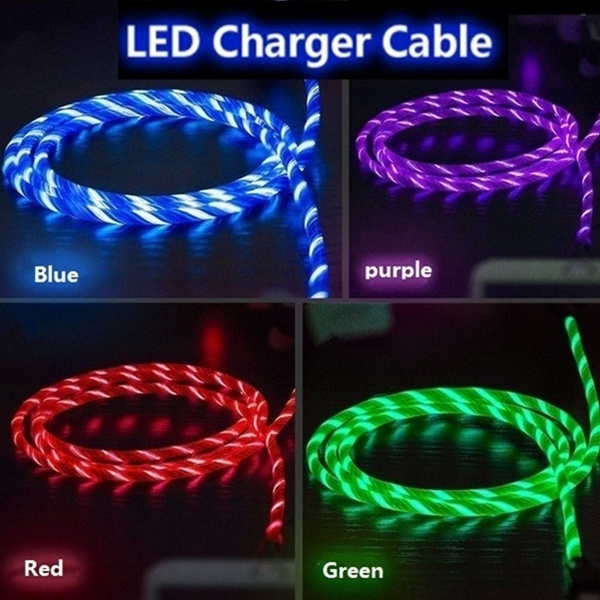 Flowing LED Light Fast Charge Streamer Data Cable Micro USB Type C ...