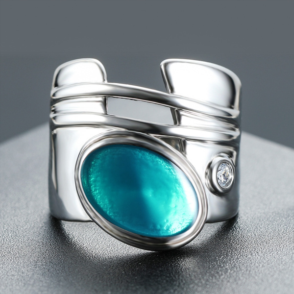 Junxin Vintage Grass Green Emerald Dripping Oil Ring Unique Design ...