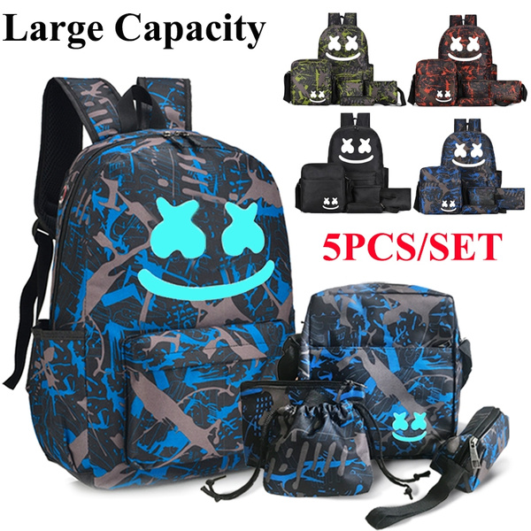 5pcs/set Marshmello Luminous Backpack Students School Bag Teenagers ...