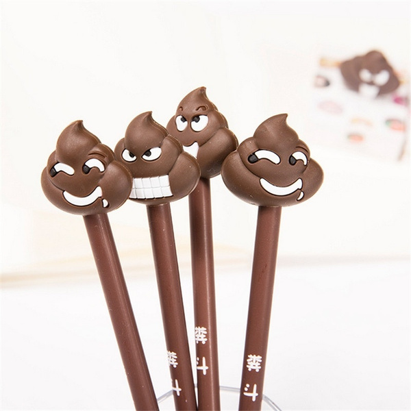3 Pcs Novelty Erasable Black Gel Ink Pen Cartoon Poop Expression 0.5 Mm ...