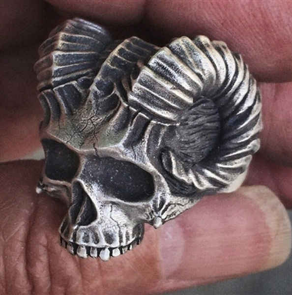 Unique Horned Devil Skull Rings Mens Satan Demon Stainless Steel Ring ...