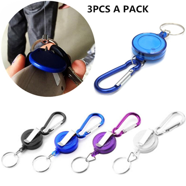 3Pcs Stainless Silver Pull Ring Retractable Key Chain Recoil Keyring ...