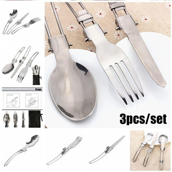 Outdoor Travel Camping Stainless Steel Utensil Set Foldable + Bag | Wish