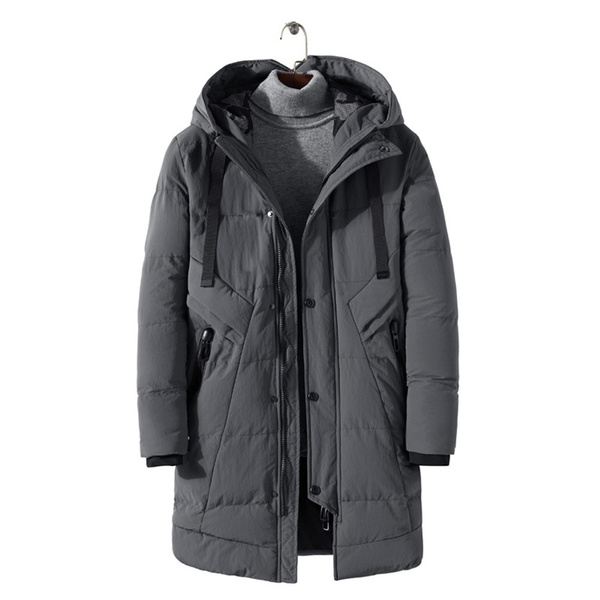 Mens Hooded Jacket Quilted Padded Puffer Bubble Coat Long Parka ...