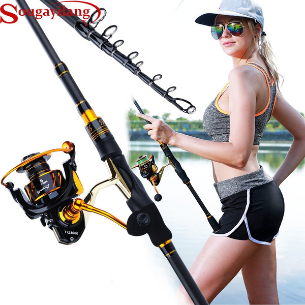Sougayilang 1.8m/2.1m Telescopic Carbon Fishing Rod and 14BB Metal ...