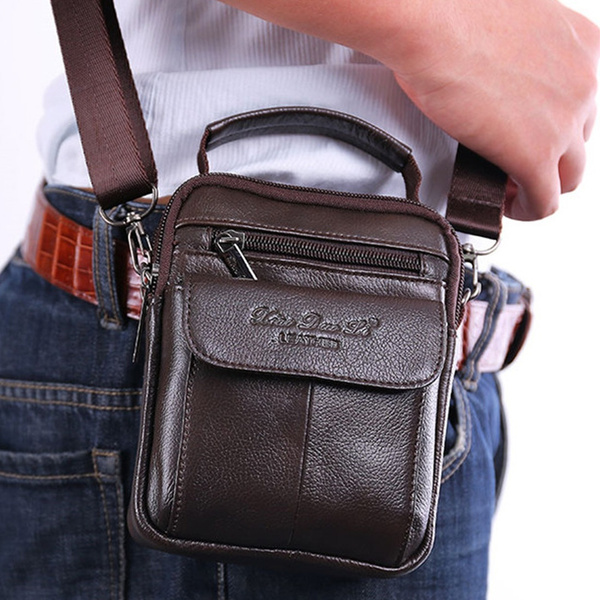 Cowhide Men Small Handbag Tote Fanny Belt Waist Bags Pouch Male Real ...