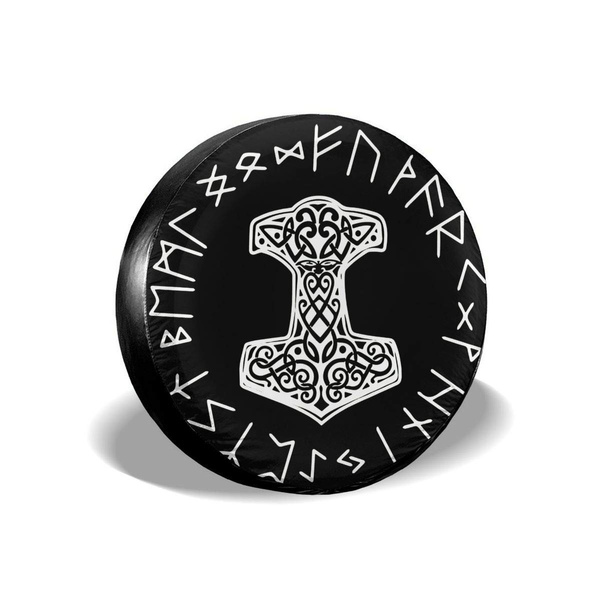 Vikings Mjolnir and Rune Wheel Norse Mythology Symbol Spare Tire Cover ...