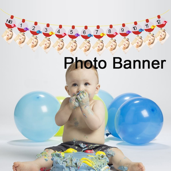 12 Months Happy Birthday Photo Banner DIY Paper Banner Baby Shower ...