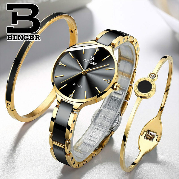 BINGER Women Quartz Watch Ceramic Wristwatches Water Resistant Classy ...