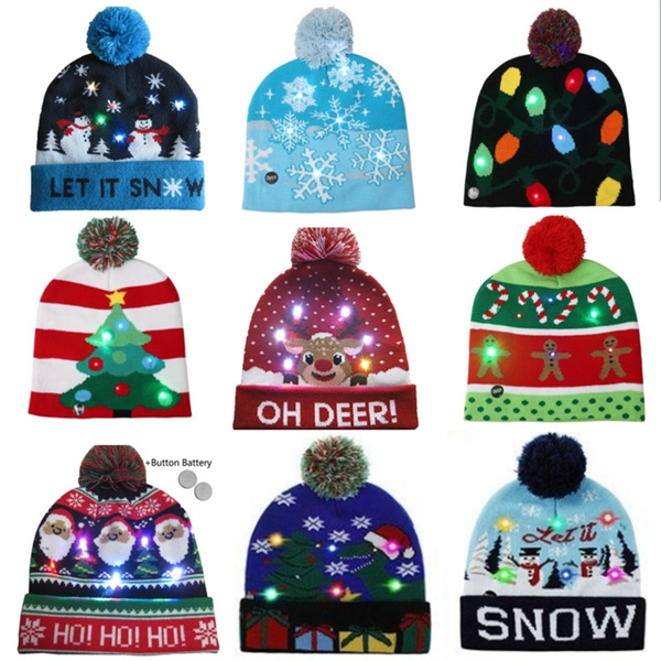 2020 LED Christmas Hats Beanie Christmas Santa Hat Light Up Knitted Hat ...