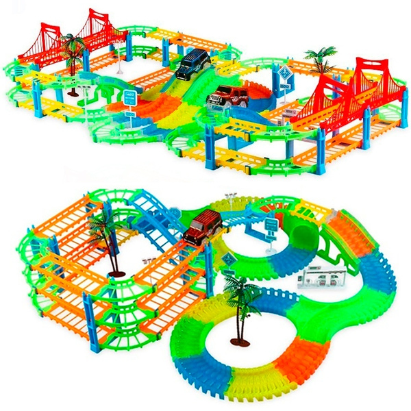 Flexible Racing Track Set with Luminous Railway Train Cars Toys ...
