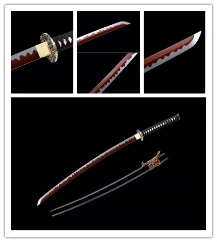 Hand Made Red Blade Japanese katana sword 1095 High carbon steel battle ...