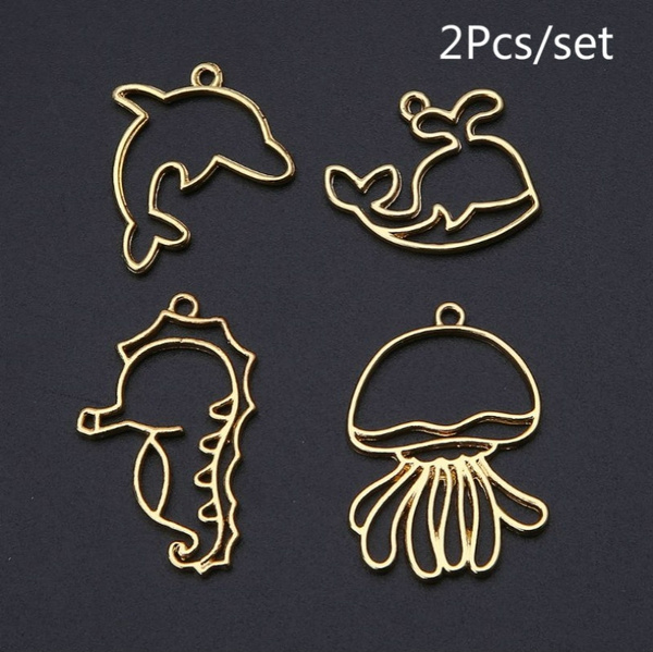 2pcs/set Ocean Jellyfish Seahores Metal Frame Open Bezels Jewelry ...