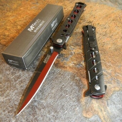 HOT Spring Assisted Open BLACK & RED Stiletto Tactical Folding Pocket ...