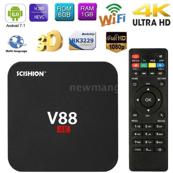 SCISHION V88 Android7.1 Smart TV Box RK3229 4K Quad Core 8G WiFi 3D ...