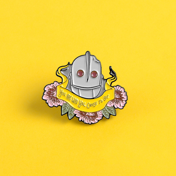 Cartoon Robot Enamel Pin Banner Flower Brooch Cute Alien Iron Giant Pin ...