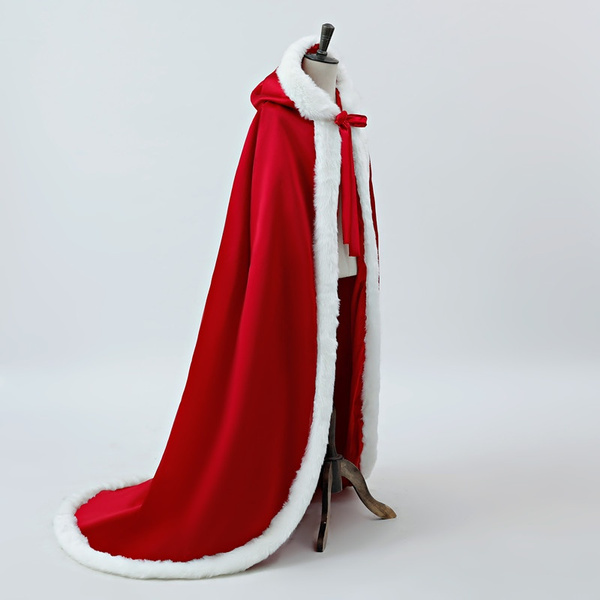 Winter Wedding Bridal Cape Red Faux Fur Cloak Long Shawl Coat Christmas ...