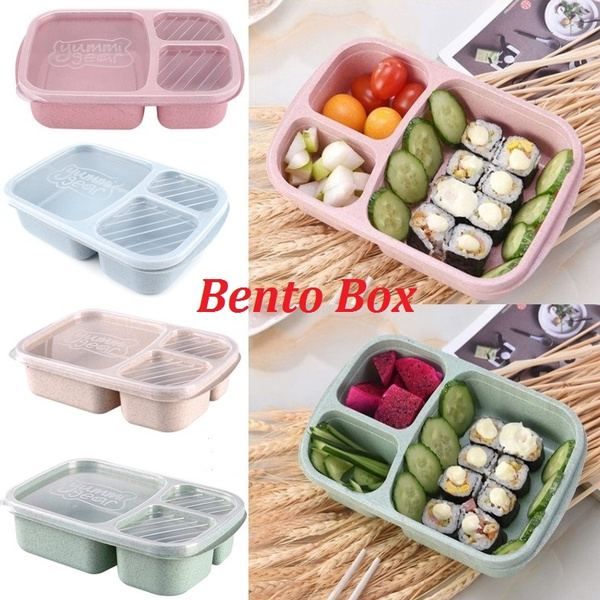 Wheat Straw Bento Box 3 Grids With Lid Microwave Food Box Lunch Bento ...