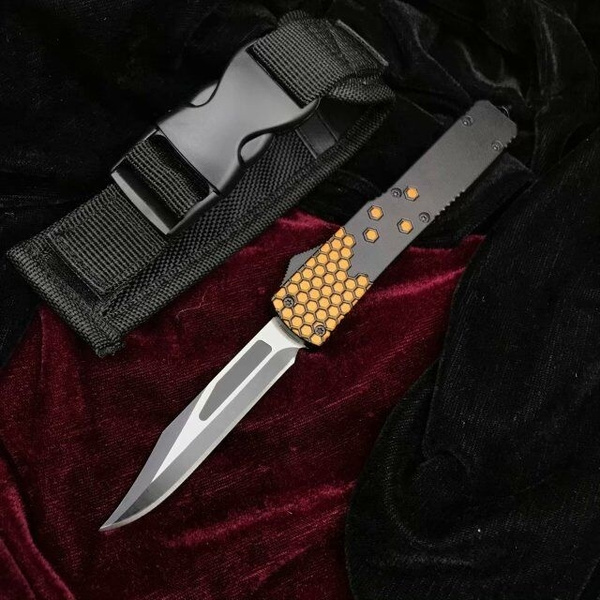 OTF tactical knife spring assisted fixed blade camping knife survival ...