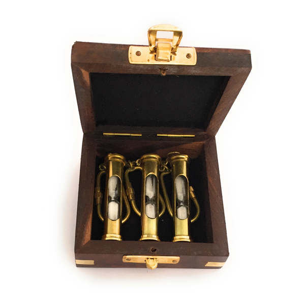 Antique Nautical Brass Sand Timer Hourglass Keychain - Set of 3 with ...