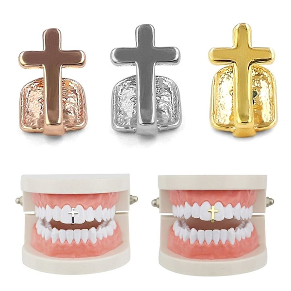 3Colors Single Rock Rapper Cross Tooth Cap Teeth Decor Teeth Grillz Hip ...
