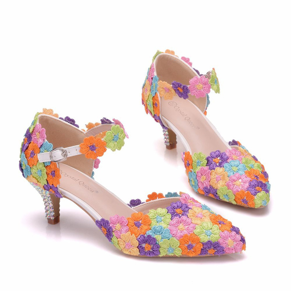 Crystal Queen 5cm Multicolour Lace Wedding Shoes Women Pumpsthin