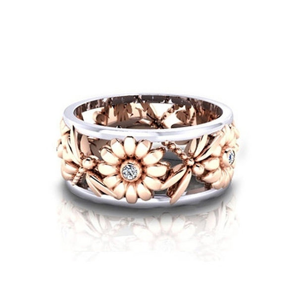 Women Jewellery Fine Sunflower Chrysanthemum DIAMOND RING Silver ...