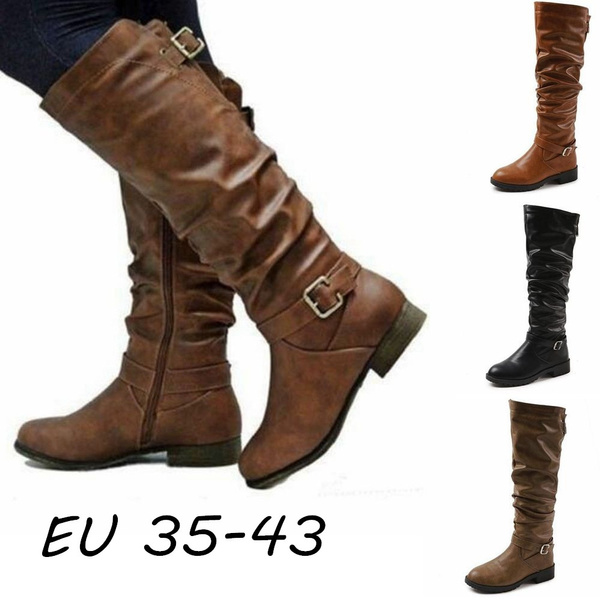 Women Winter Fashion Leather Long Boots Ladies Knee High Boots Martin ...