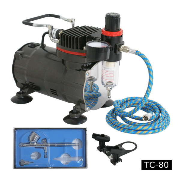 New Airbrush Kit Single Cylinder Piston Air Compressor Dual-Action ...