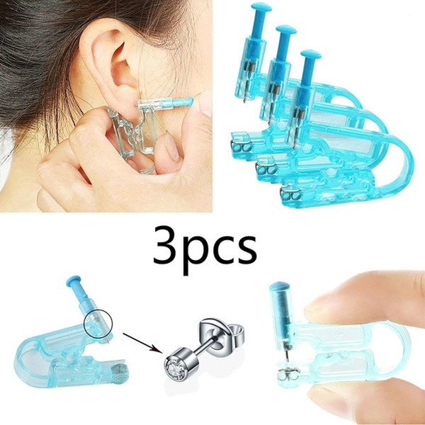 3pcs Safety Disposable Sterile Ear Studs Piercer Painless Ear Piercing ...