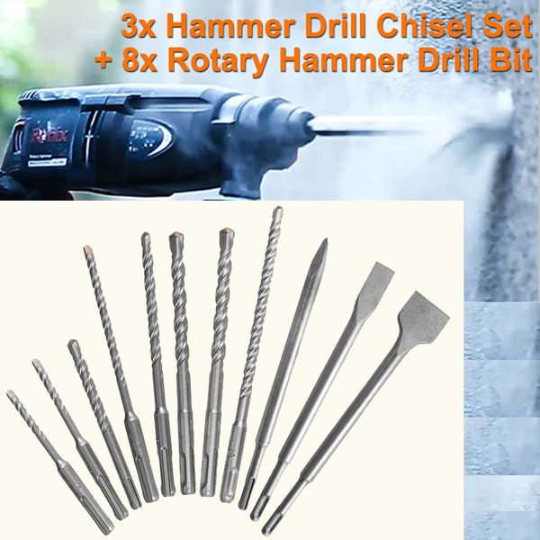 Multifunction 8Pcs Rotary Hammer SDS Bits Set with 3Pcs Chrome Vanadium ...