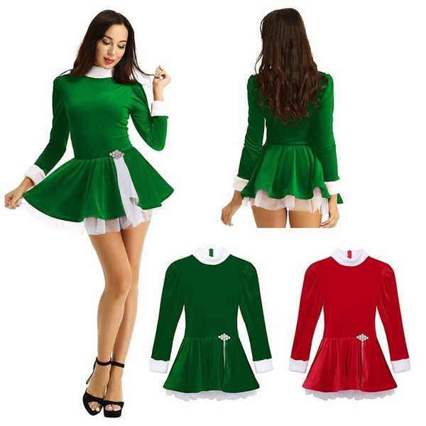 Women's Santa Christmas Party Dress Outfit Figure Ice Skating Ballet ...