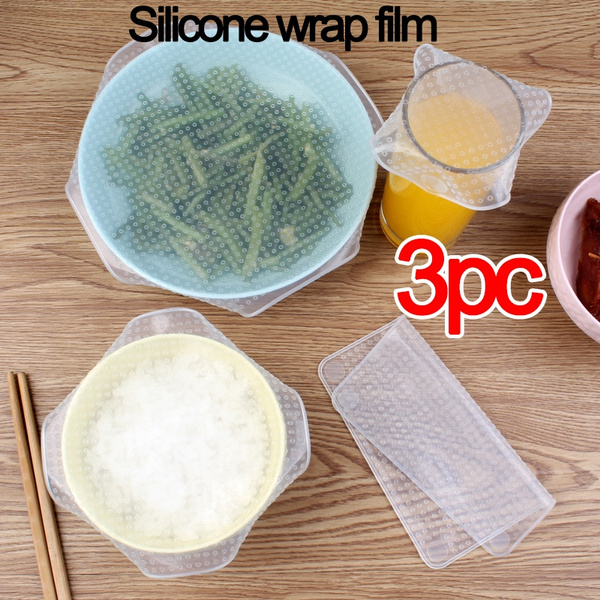3pcs Silicone Wrap Film Reusable Silicone Food Wraps Seal Cover Stretch ...